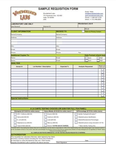 Sample Submission Form | Wonderland Labs | FDA Compliant Testing Lab ...